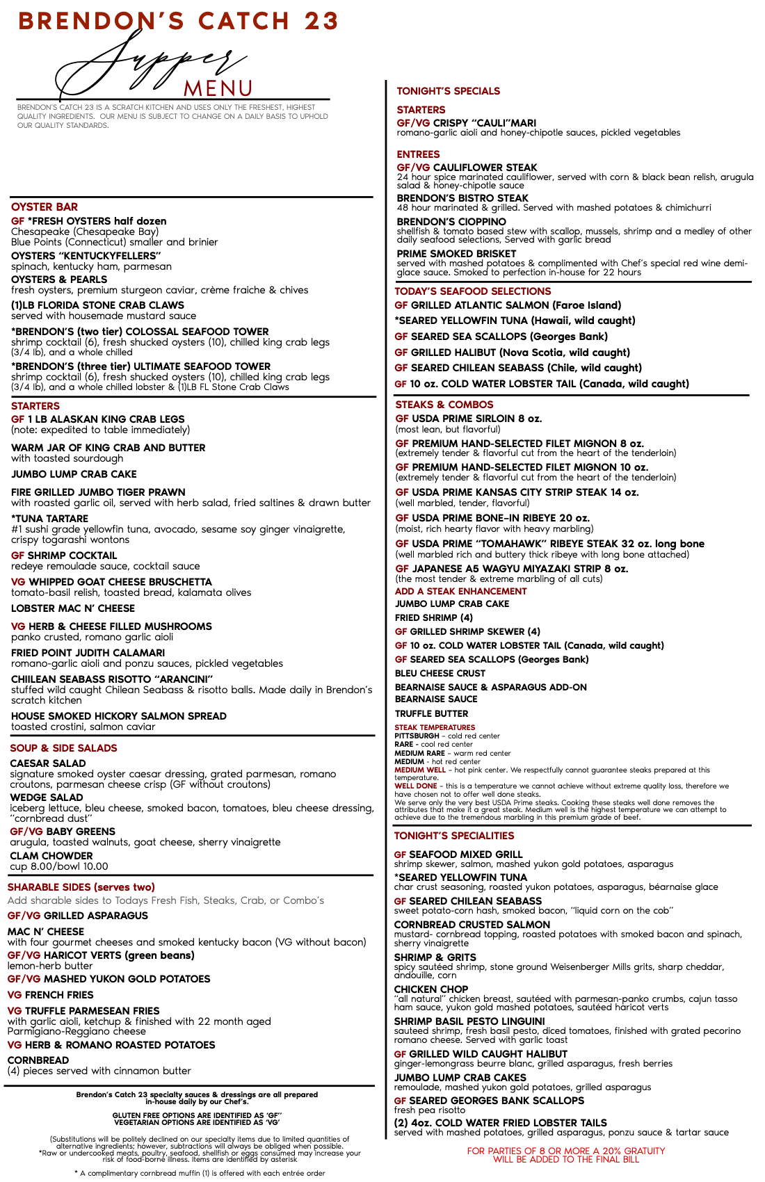 Menu — Catch 23