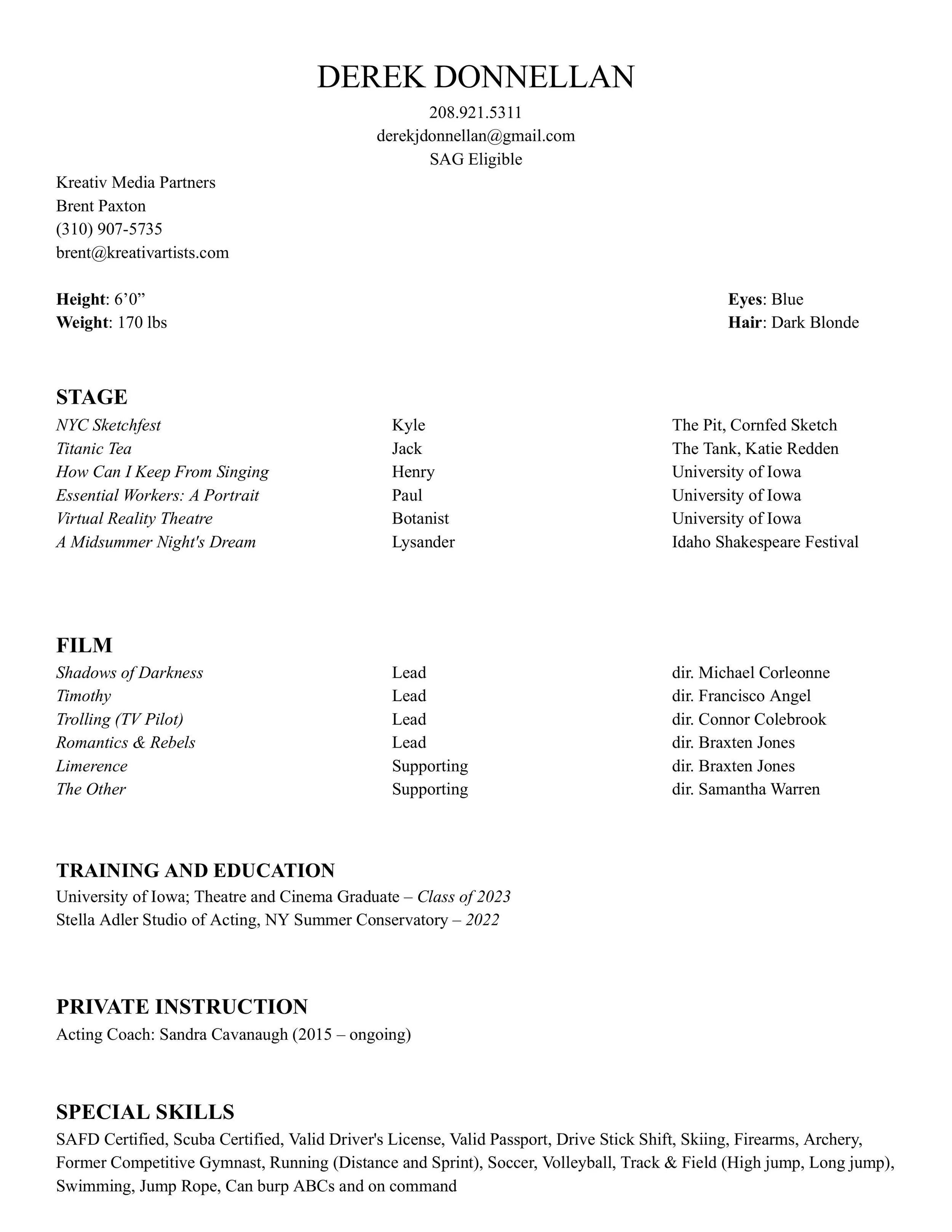 Resume — Derek Donnellan