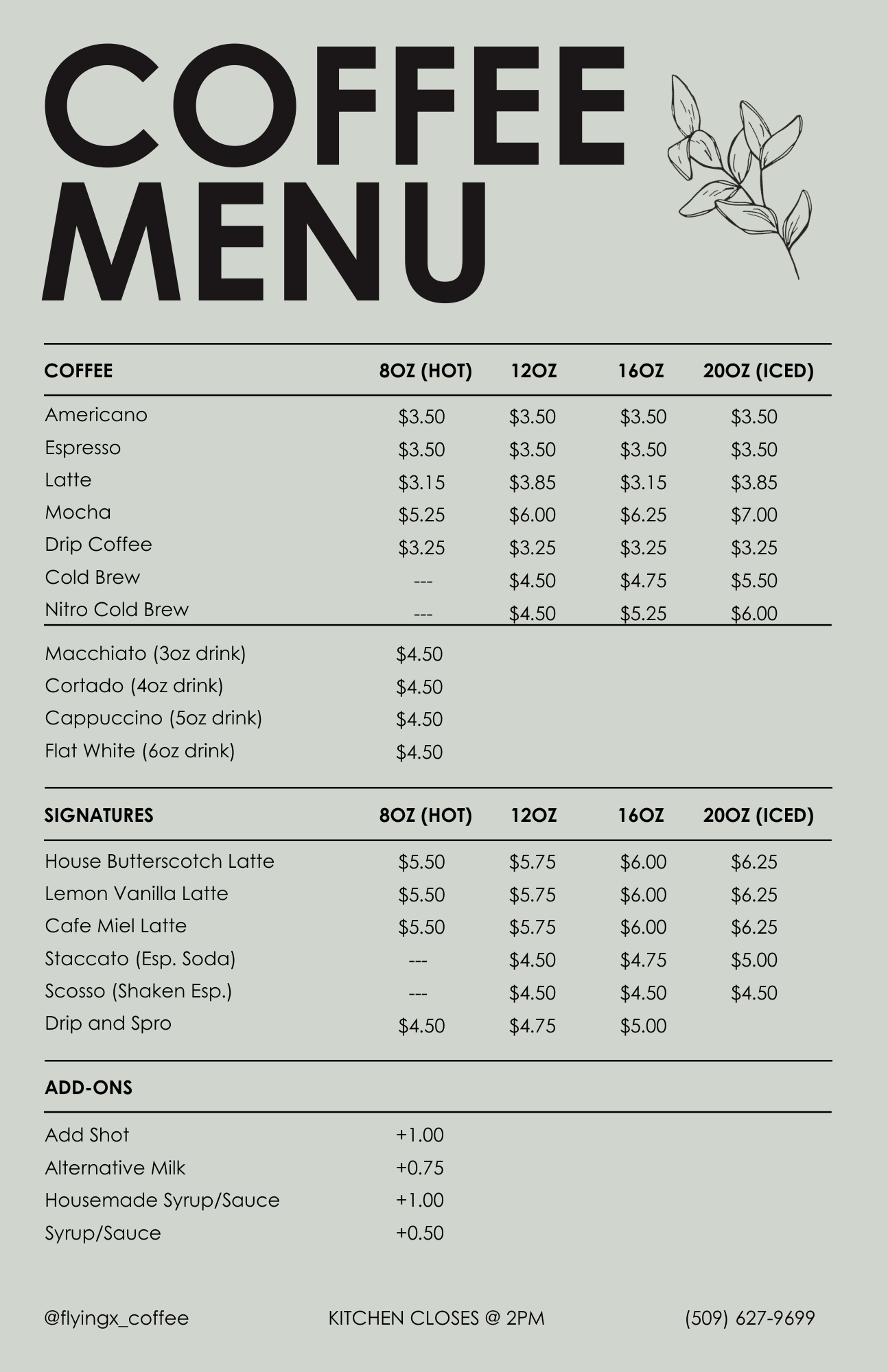 Menu — Welcome to Flying X Coffee
