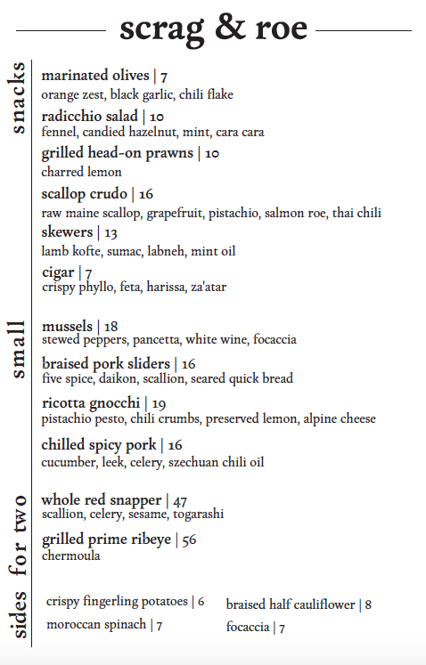 Sample Menu — Scrag & Roe