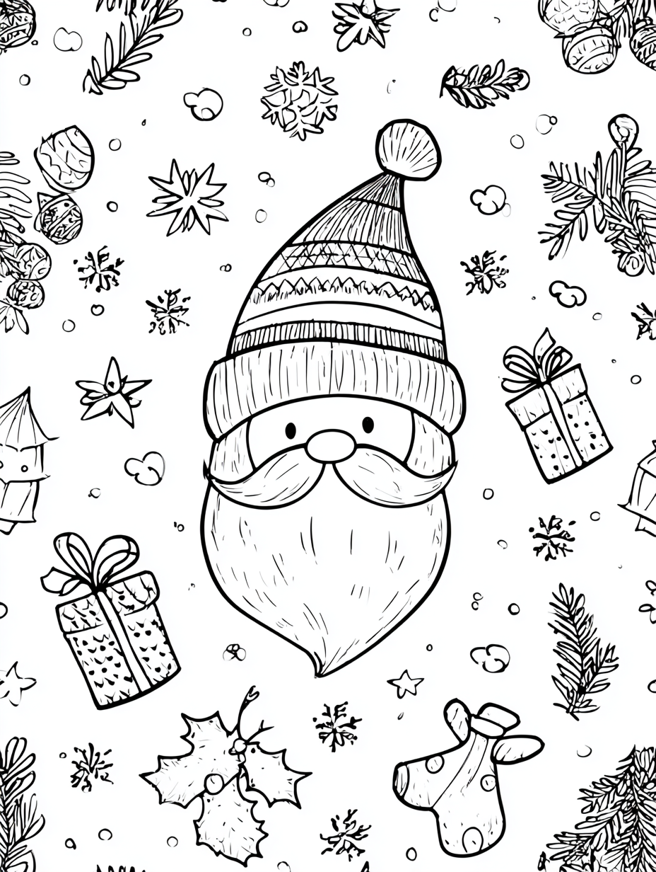 Free Santa Head with Christmas Pattern Background Colouring Page ...