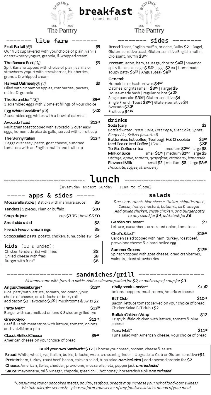 Menu — The Pantry