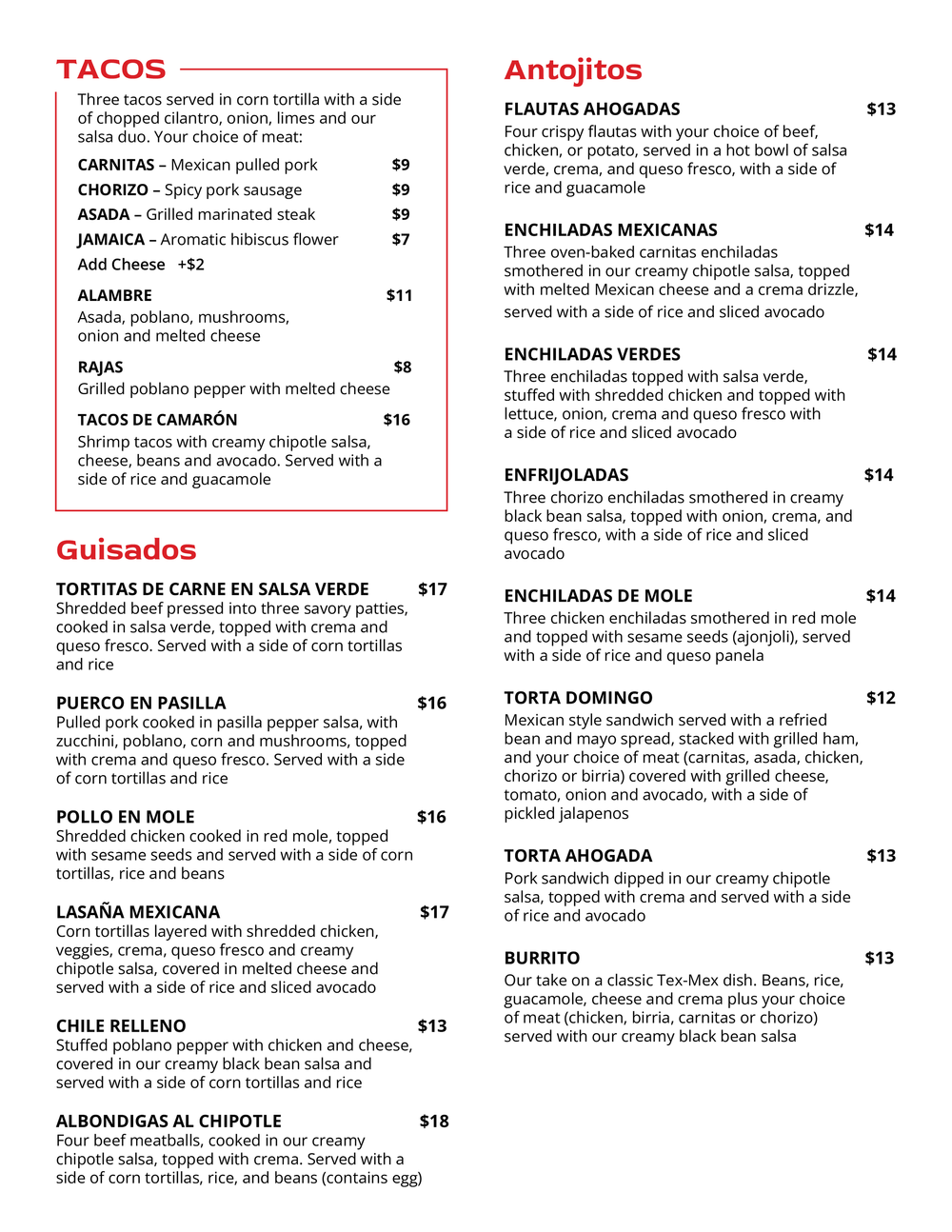 Menu — Domingo