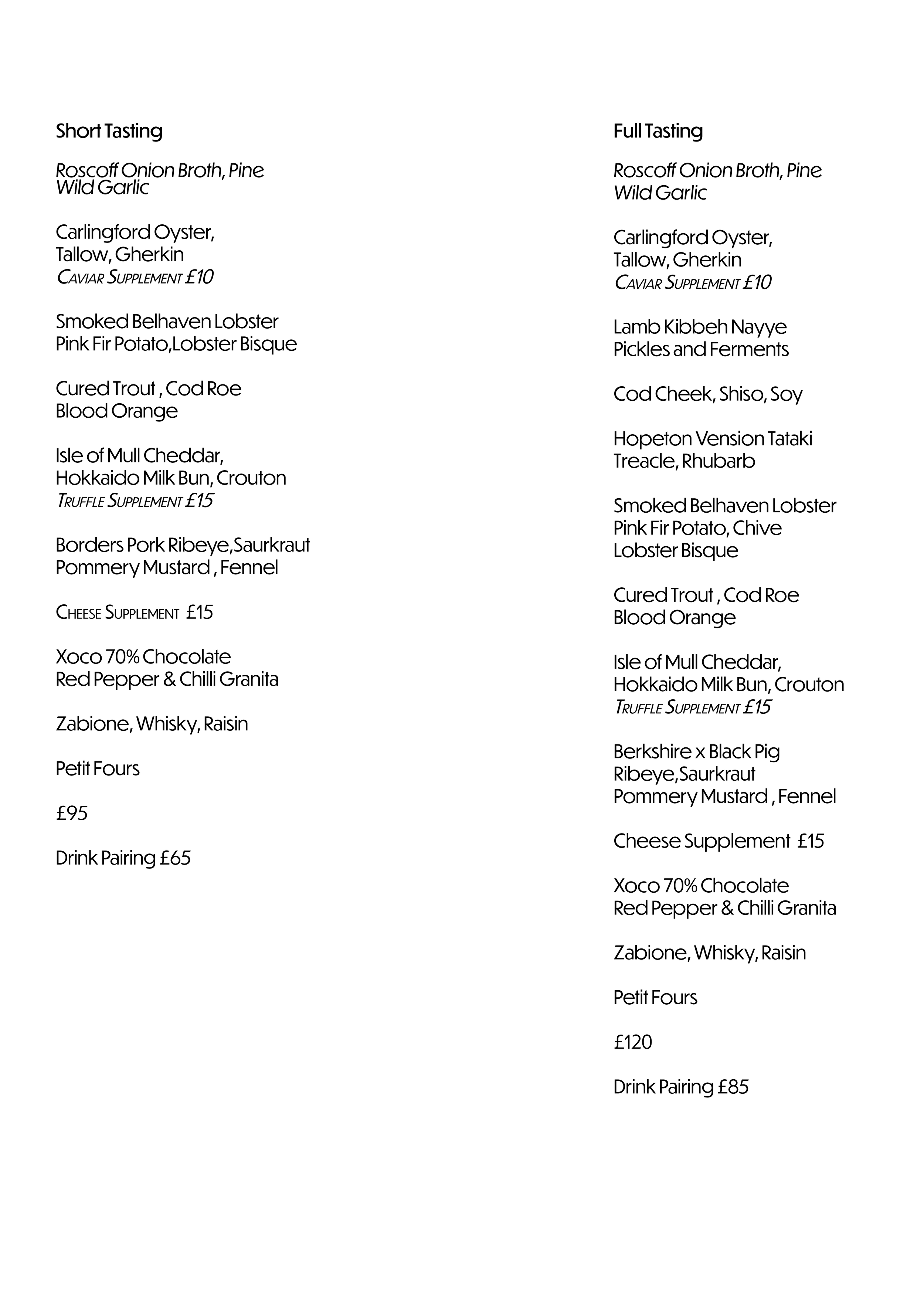 Food Menu — Cardinal