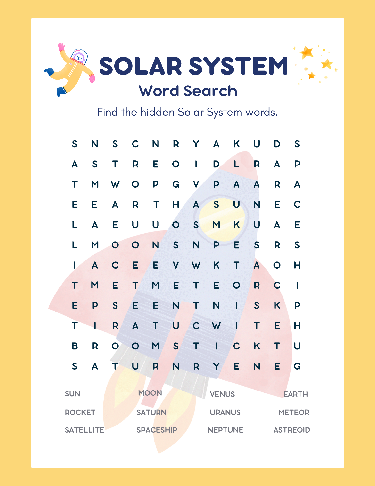 Solar System Word Search Puzzle