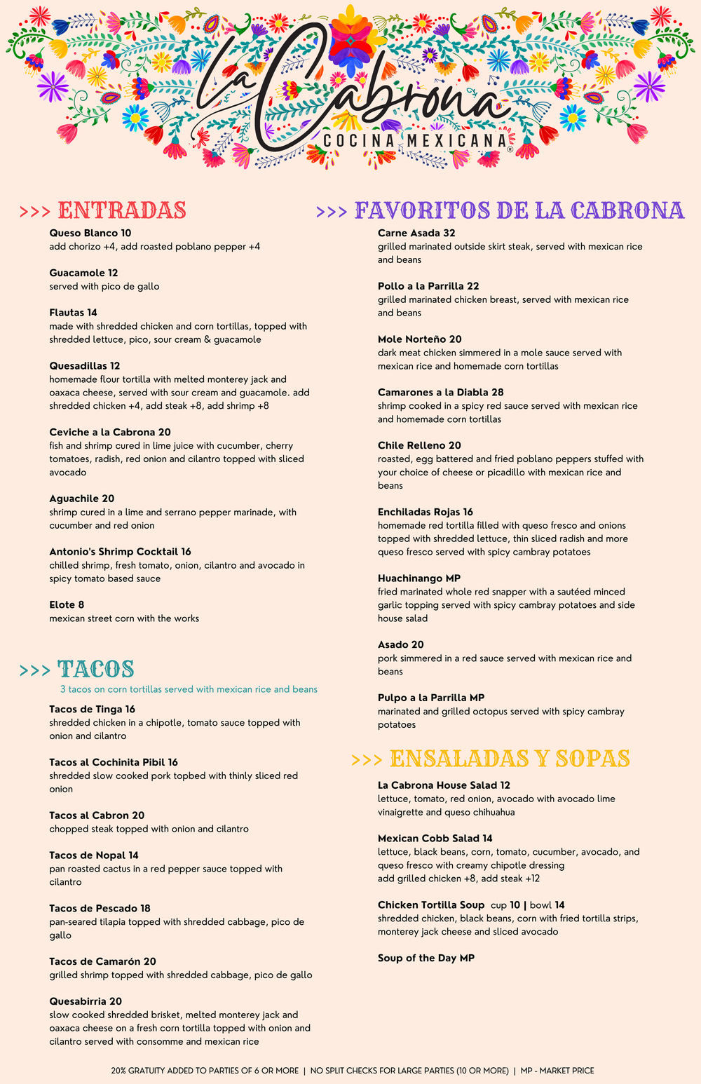 Dining, Cocktail Happy Hour & Specials Menus — La Cabrona