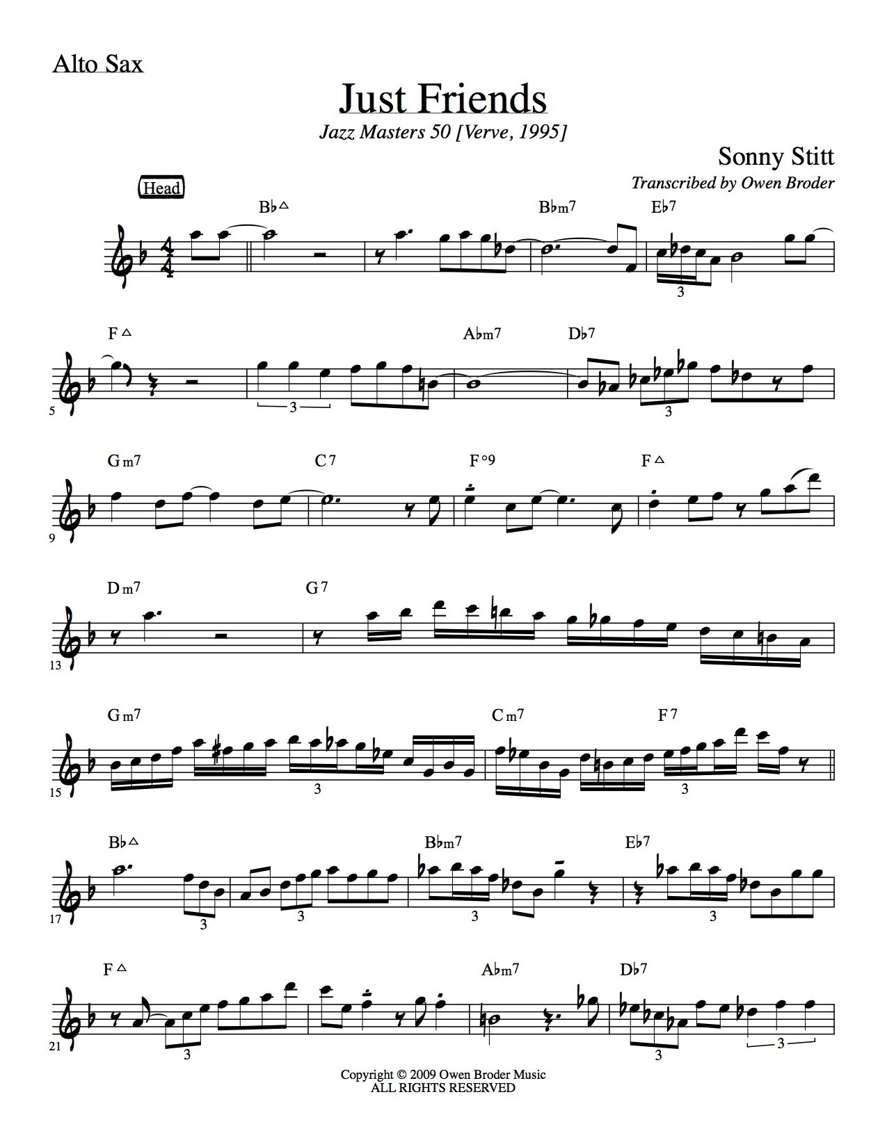 Just Friends (Stitt) - Alto Sax — Owen Broder