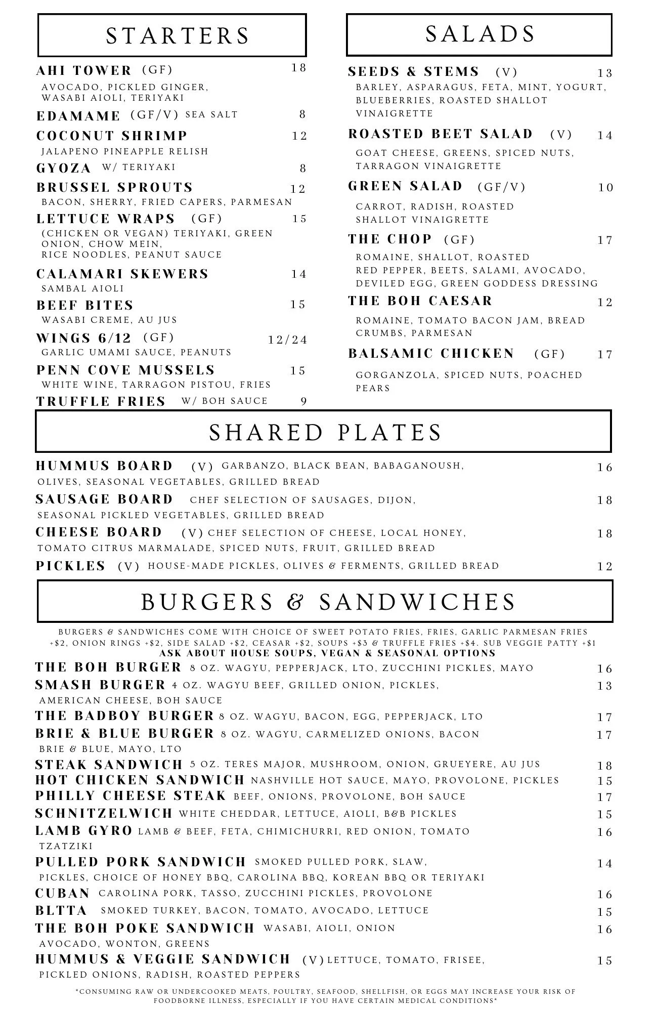 Menu — the Bohemian