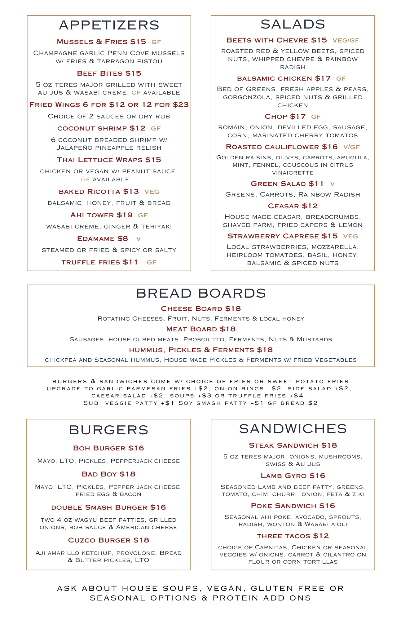 Menu — the Bohemian