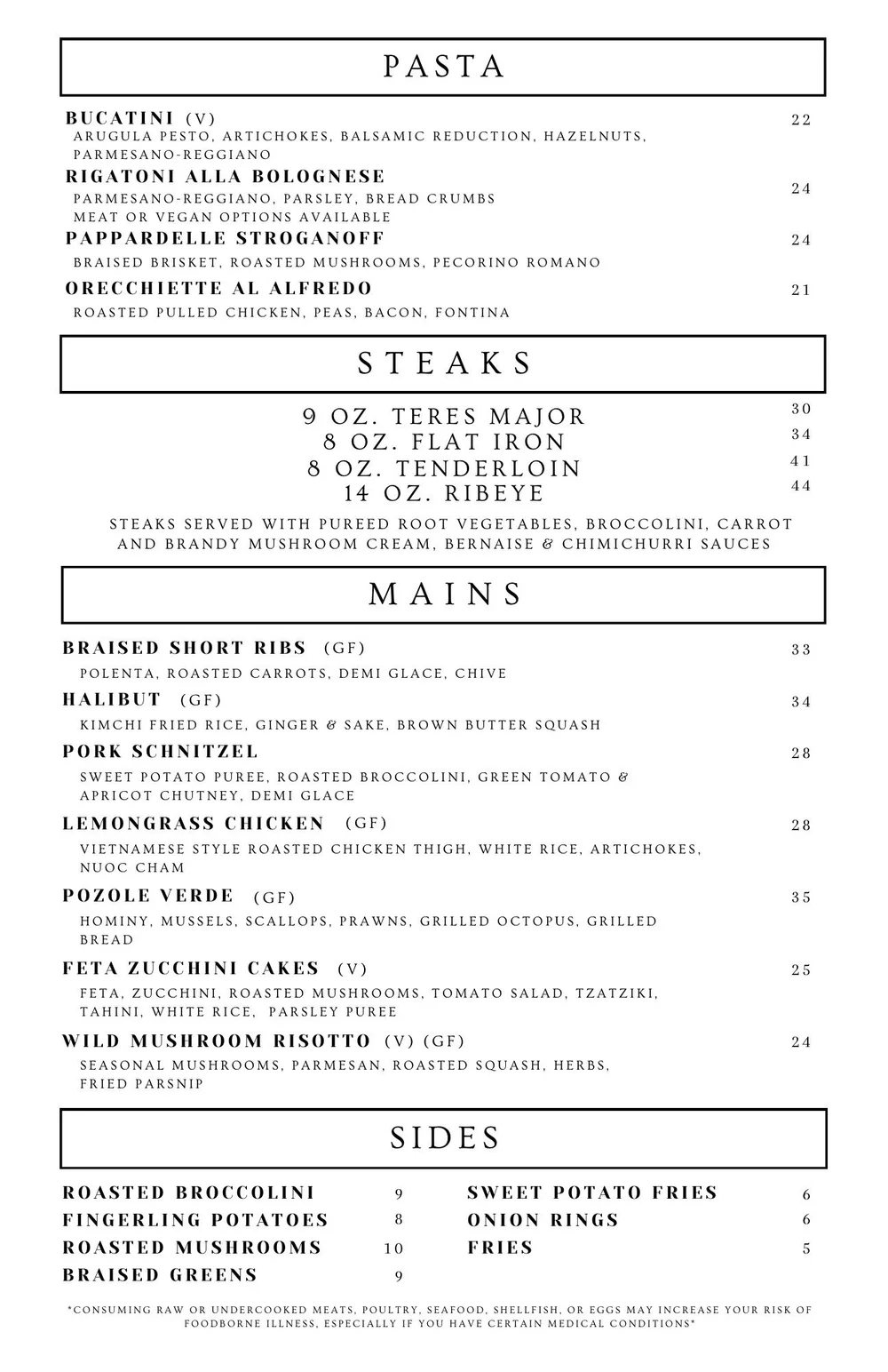 Menu — the Bohemian