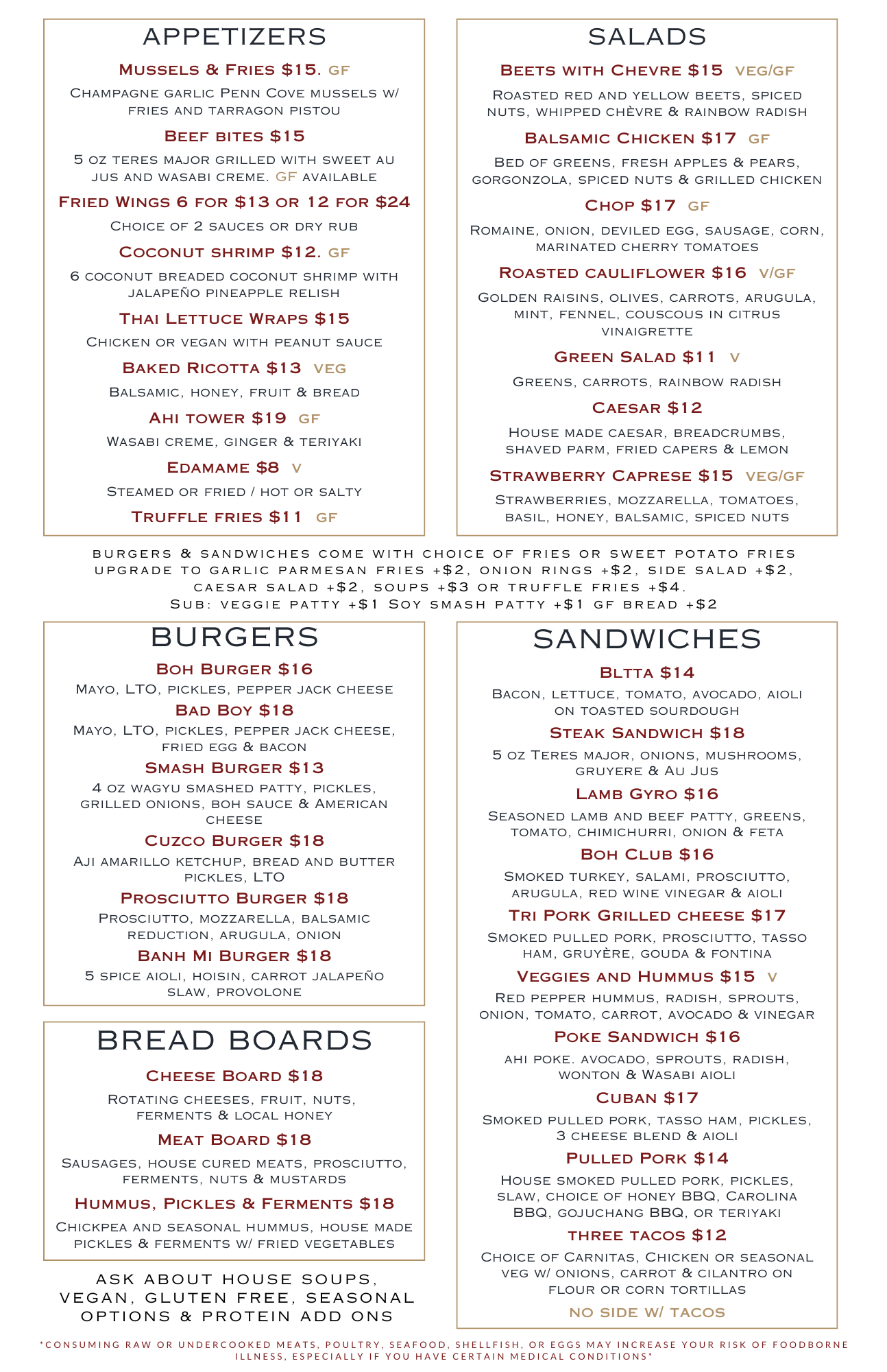 Menu — the Bohemian