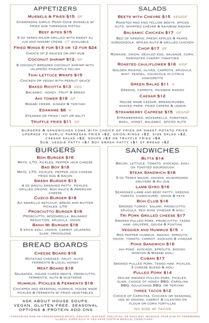 Menu — the Bohemian