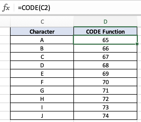 CODE Function - Excel — Data Trail Mix