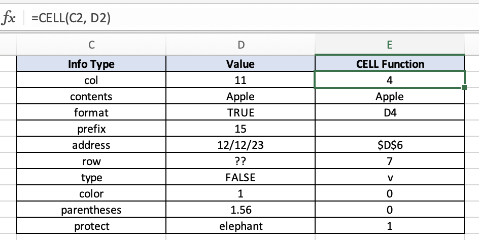 CELL Function - Excel — Data Trail Mix CELL Function - Excel — Data Trail Mix