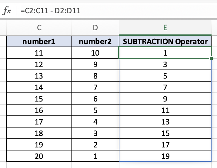 SUBTRACTION Operator - Excel — Data Trail Mix SUBTRACTION Operator - Excel — Data Trail Mix