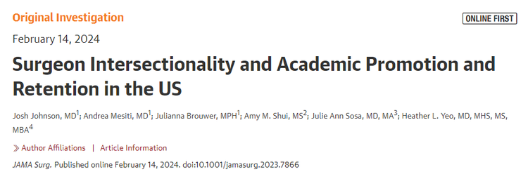 New JAMA Publication: Surgeon Intersectionality and Academic Promotion ...