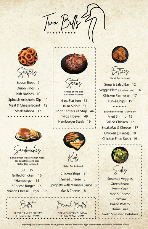 Menu — Two Bills Steakhouse