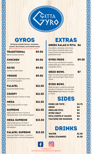 Menu — Getta Gyro