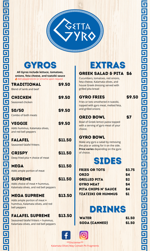 Menu — Getta Gyro