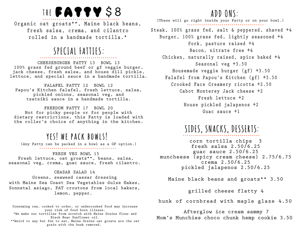 Restaurant Menu — Rolling Fatties