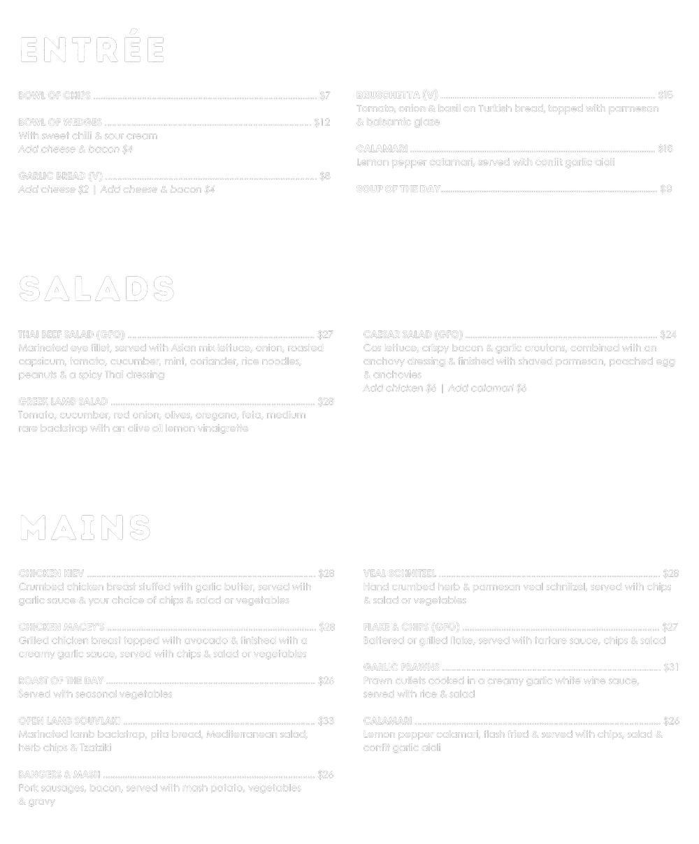 Bistro Menu — Mac's Hotel