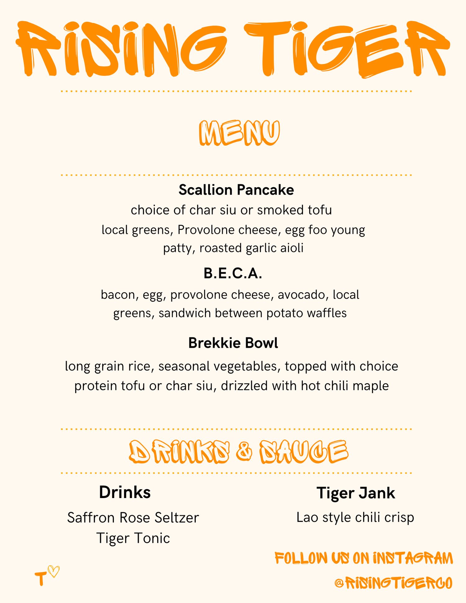 Farmer's Market Menu — rising tiger