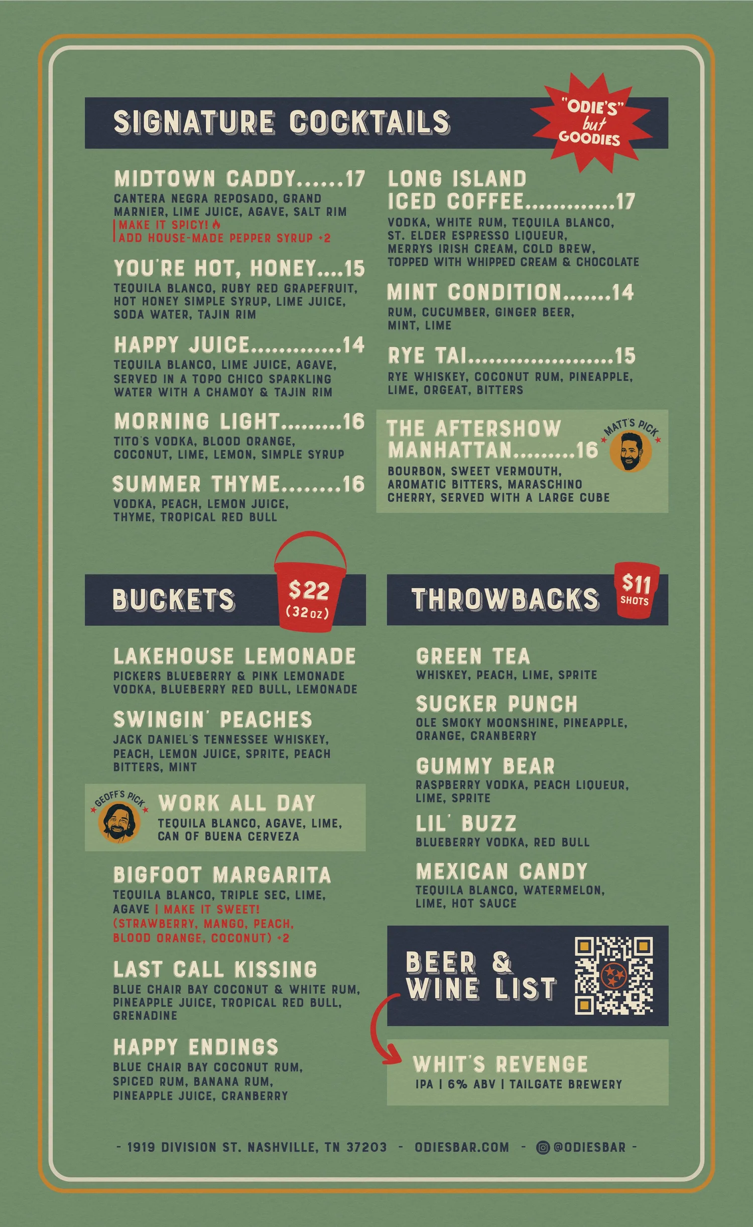 Main Menu — Odie's | Nashville, TN | NOW OPEN!