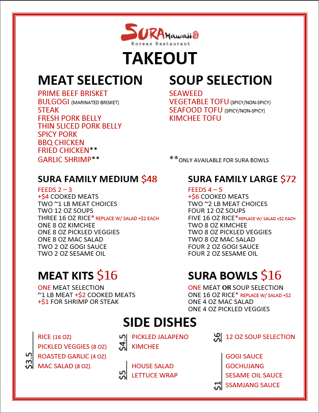 Menu — Sura Hawaii
