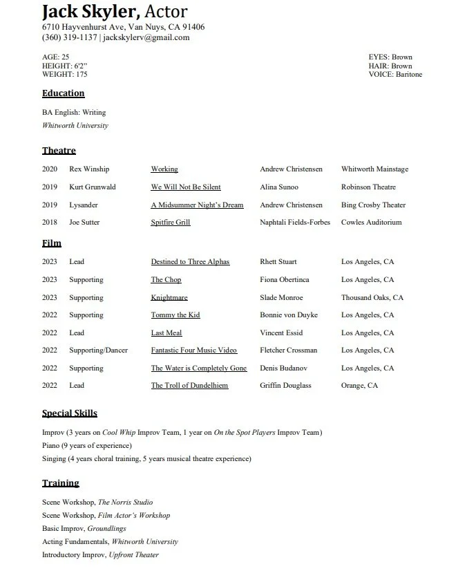 Resume + Bio — Jack Skyler