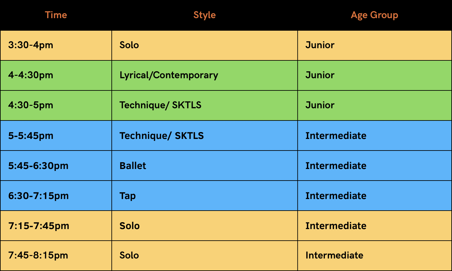 2024 Timetable — Stamina Performing Arts