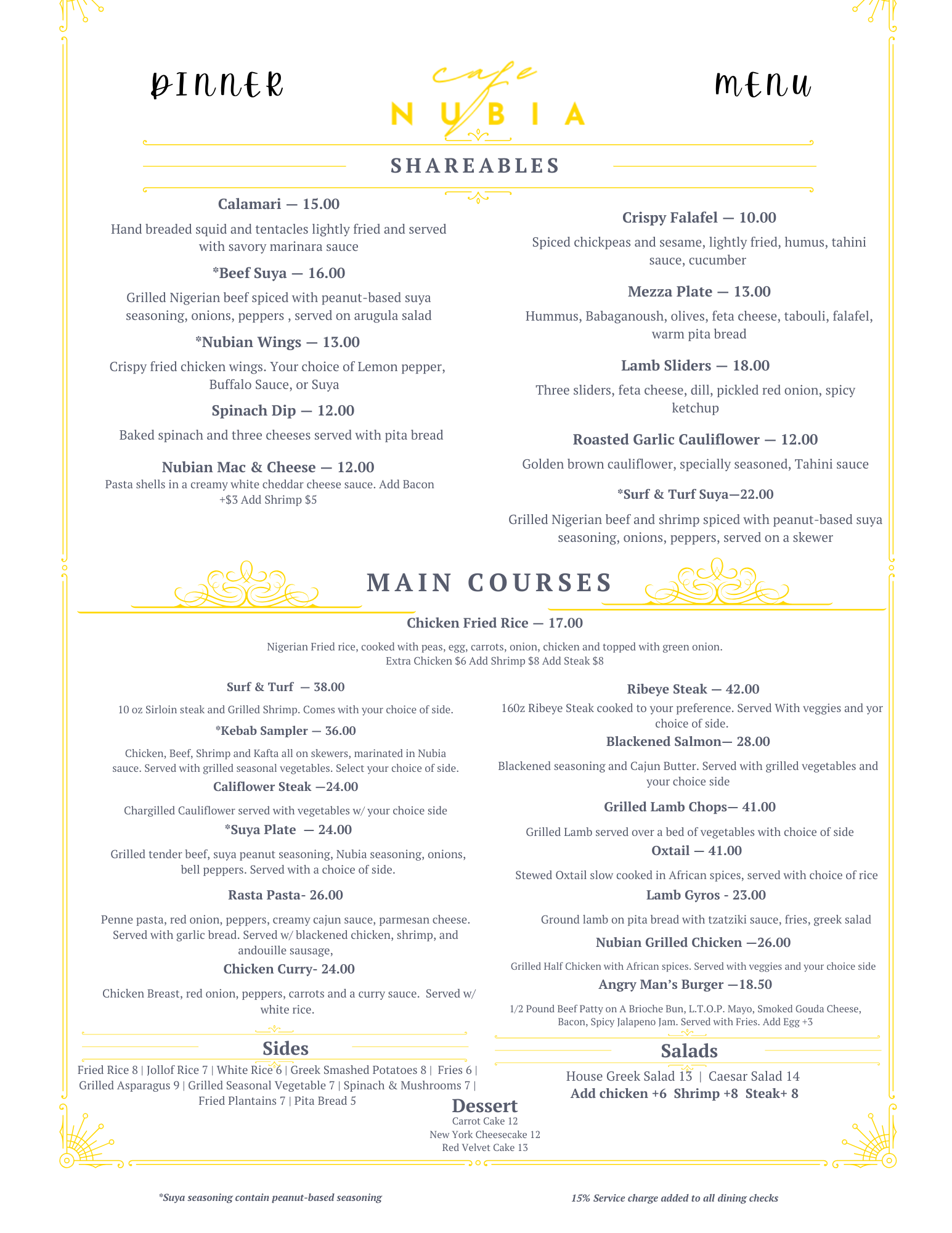 Menu — Cafe Nubia