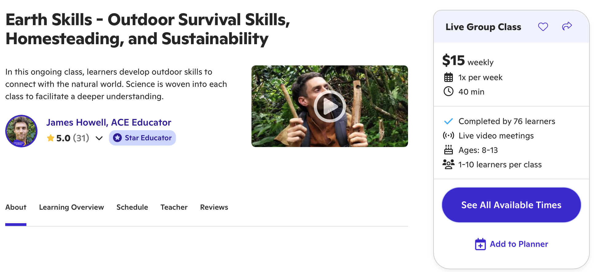 Online Survival Classes for Kids - Wilderness Skills and Homesteading