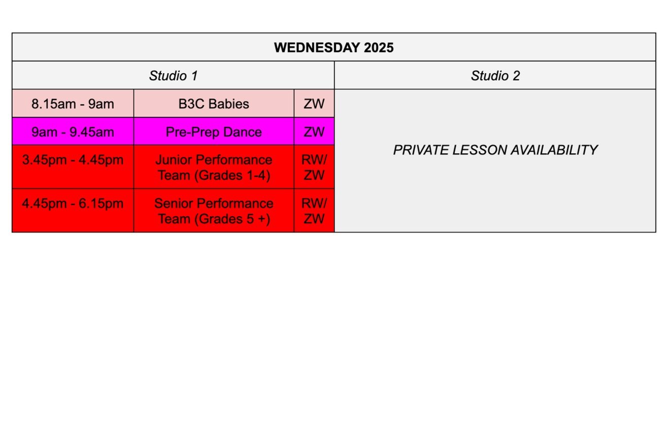 Timetable | Check Class Schedule — B3C Studios