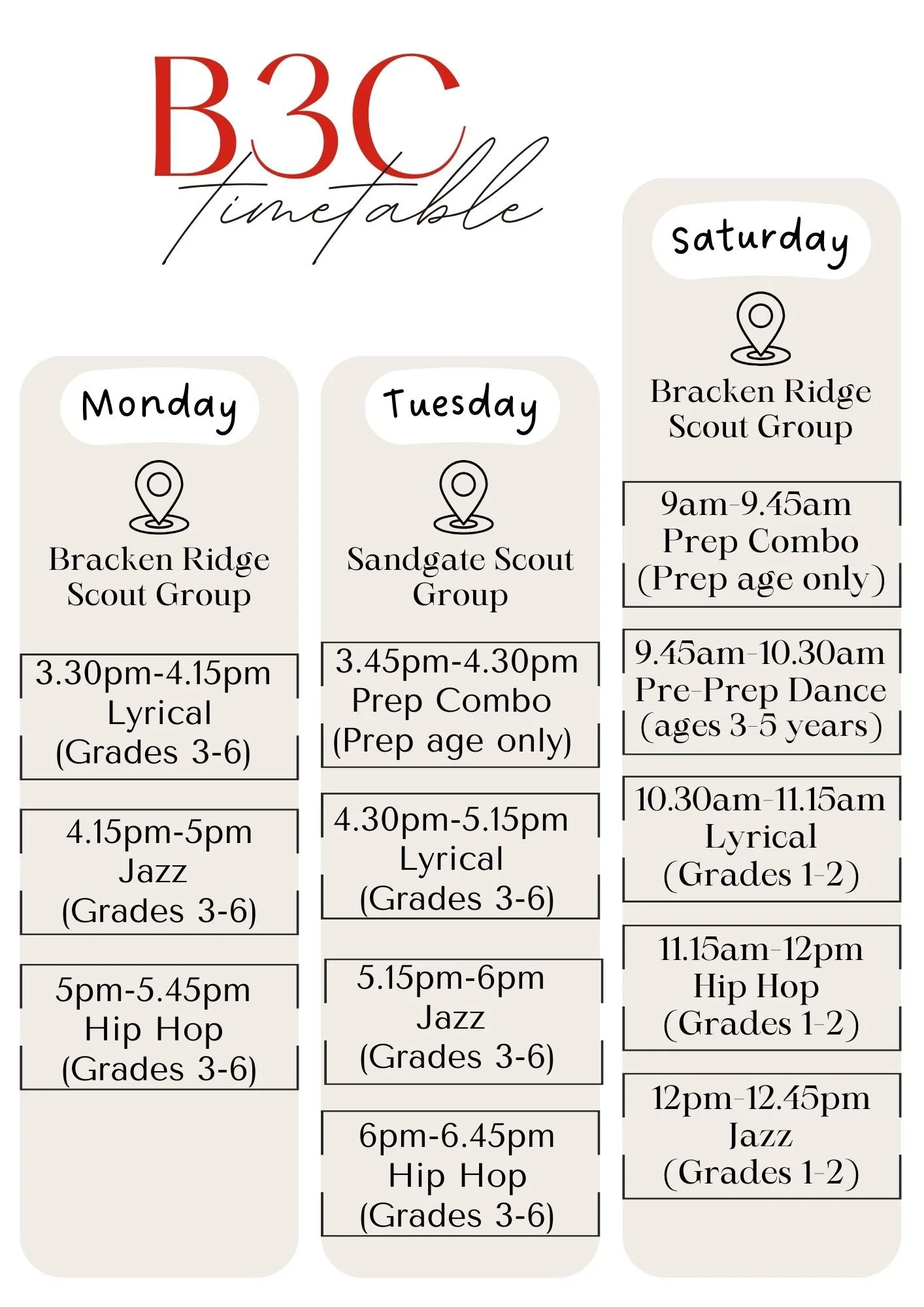 Timetable — B3C Studios