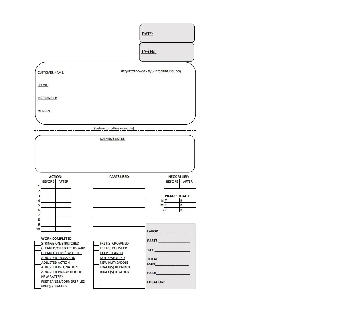 Luthier's Repair Ticket & Receipt Form — TheGuitarGentleman.com