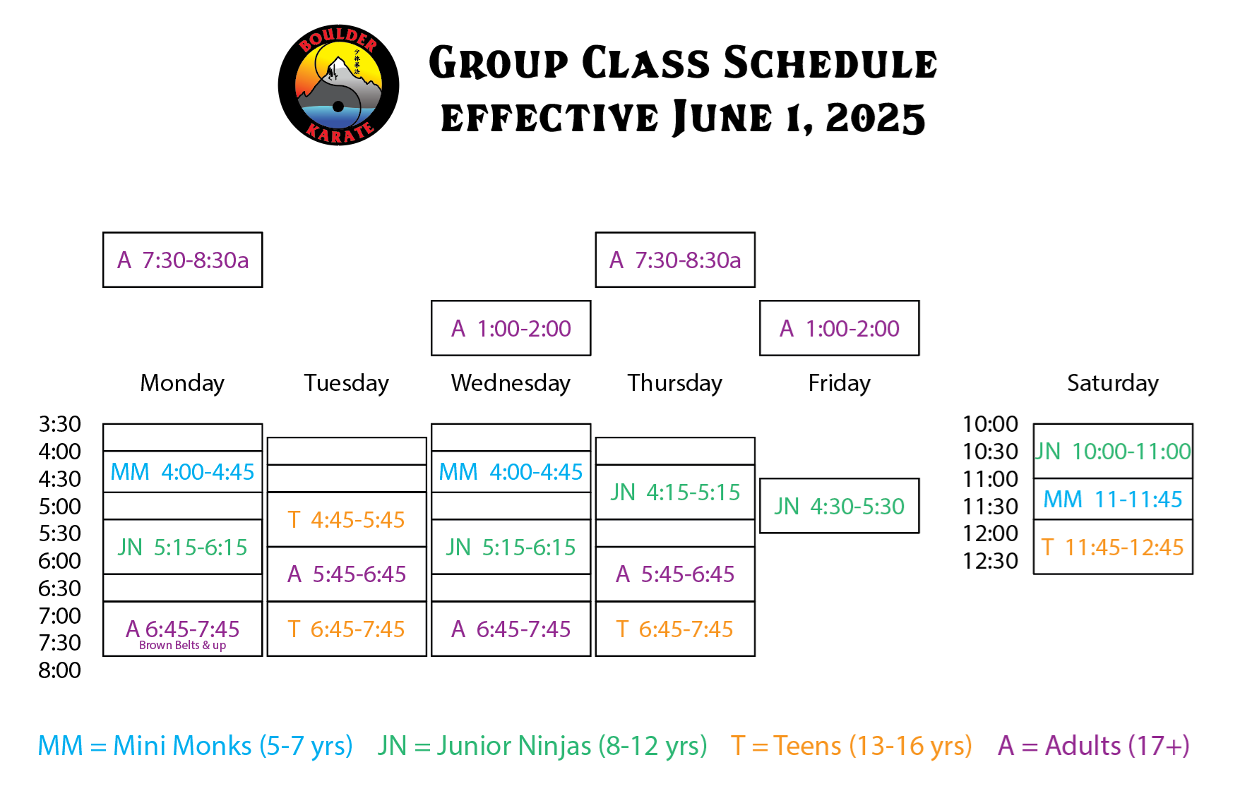 Class Schedule — Boulder Karate