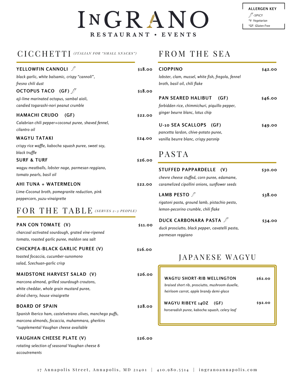 Menu 1 — InGrano Annapolis