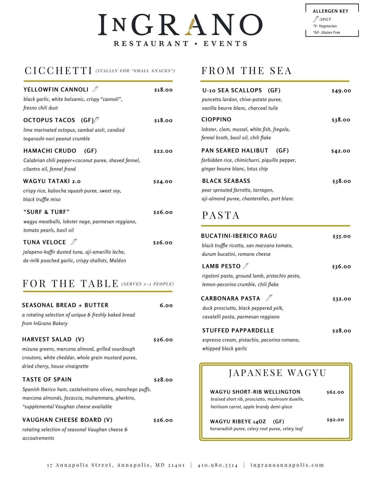 Menu 1 — InGrano Annapolis