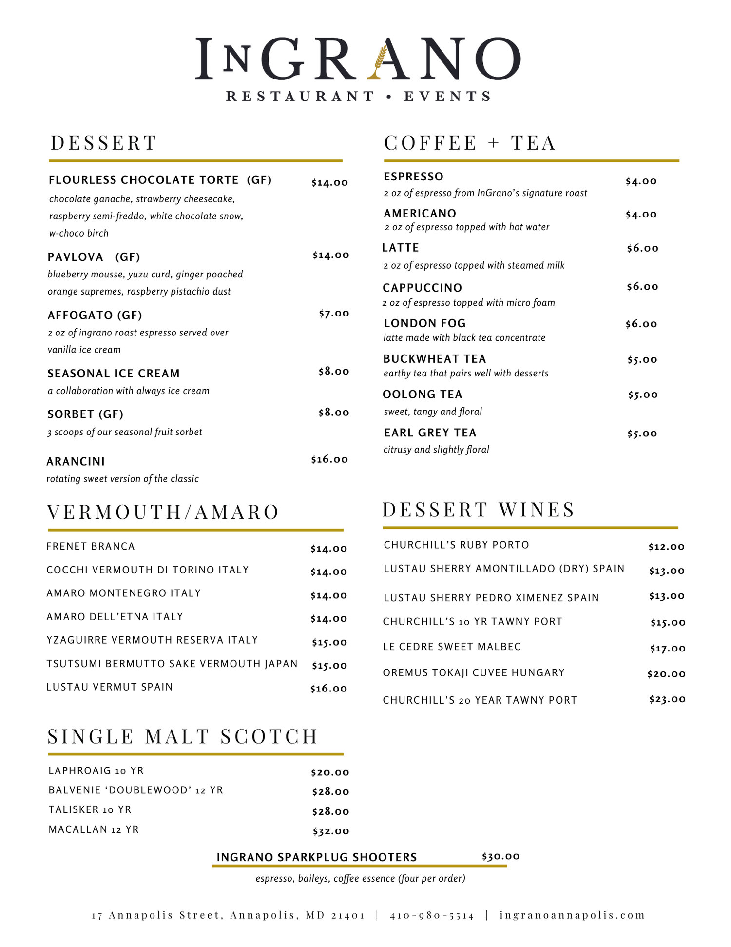 Menu 1 — InGrano Annapolis