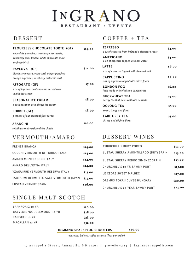 Menu 1 — InGrano Annapolis