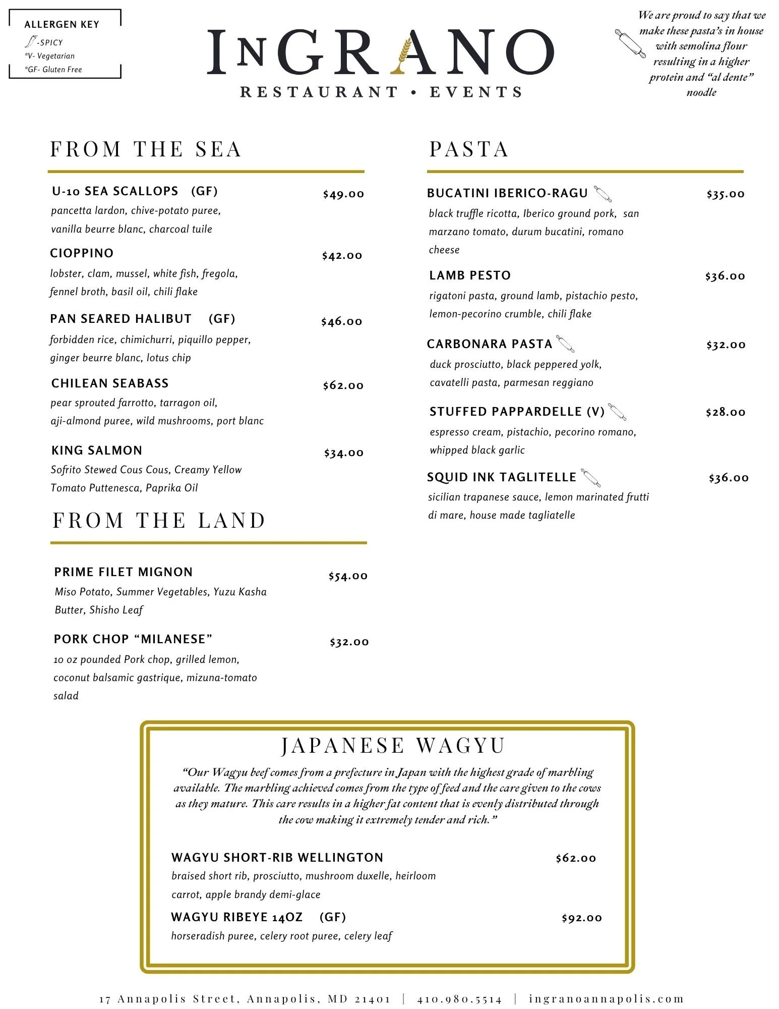 Menu 1 — InGrano Annapolis