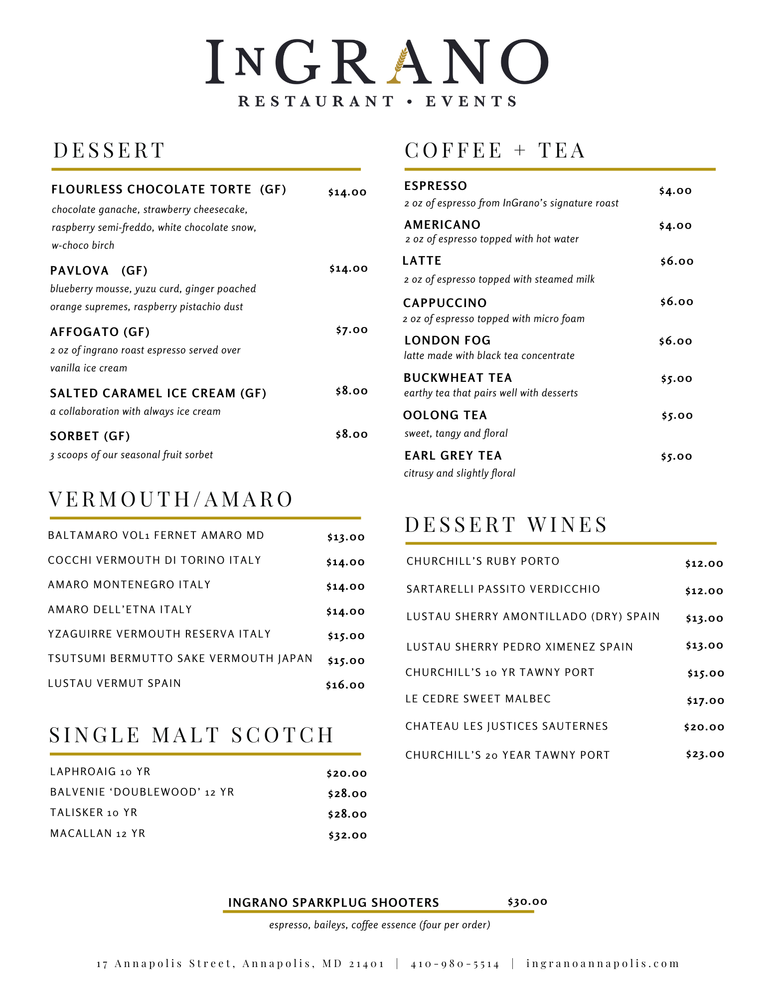 Menu 1 — InGrano Annapolis