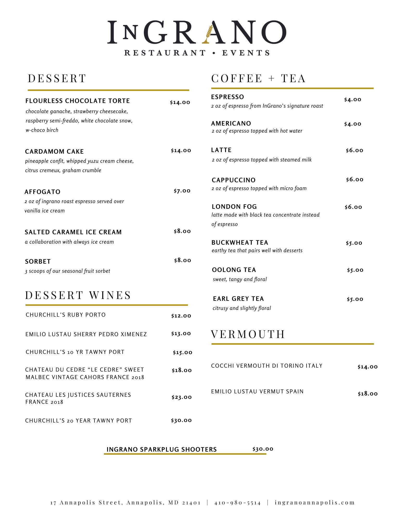 Menu 1 — InGrano Annapolis