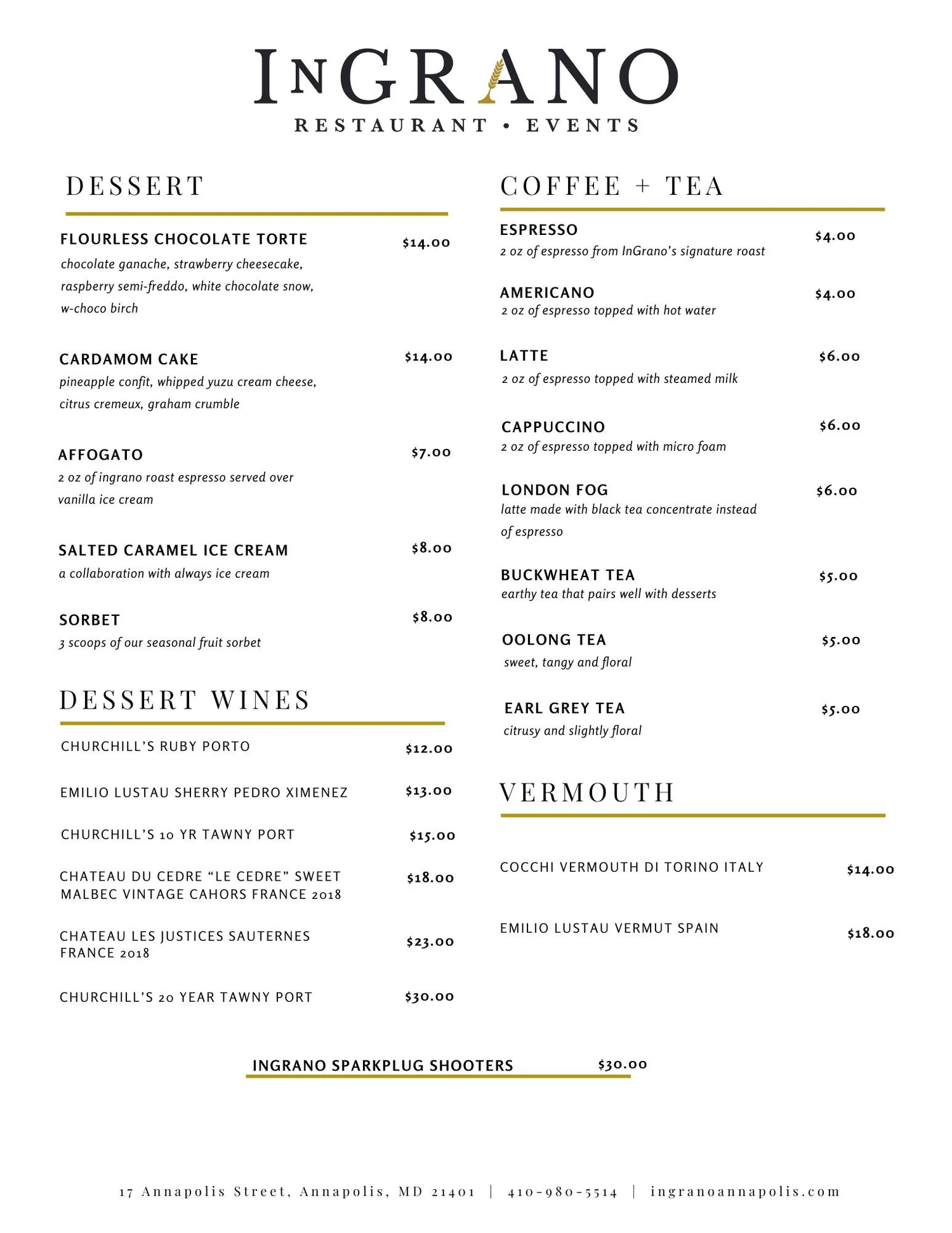 Menu 1 — InGrano Annapolis