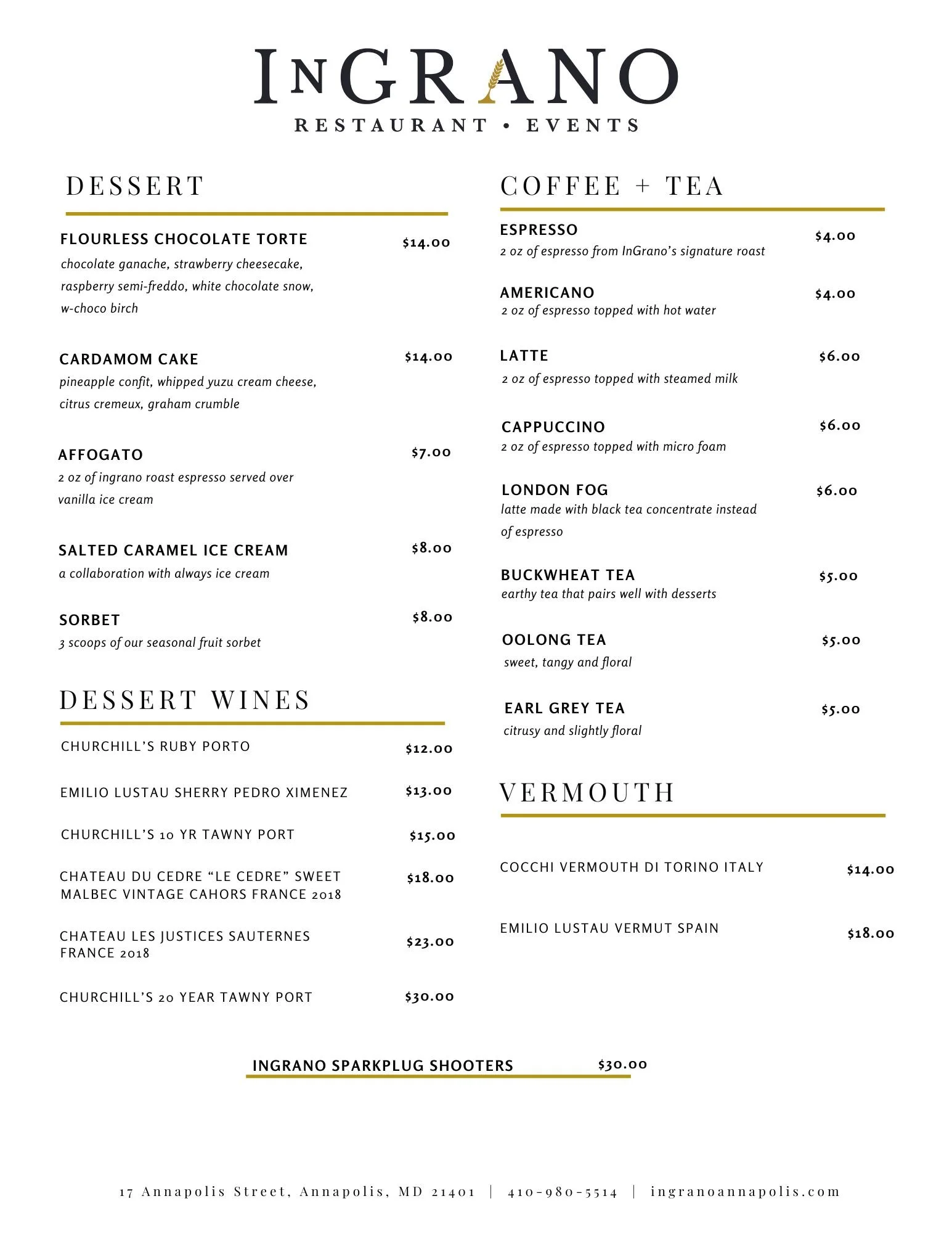 Menu 1 — InGrano Annapolis