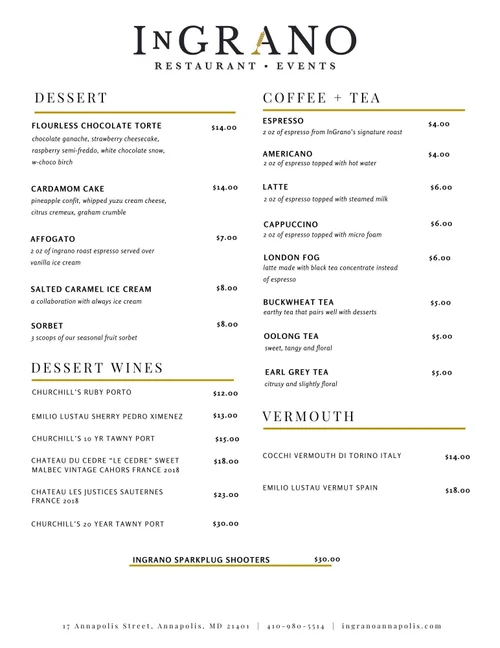Menu 1 — InGrano Annapolis