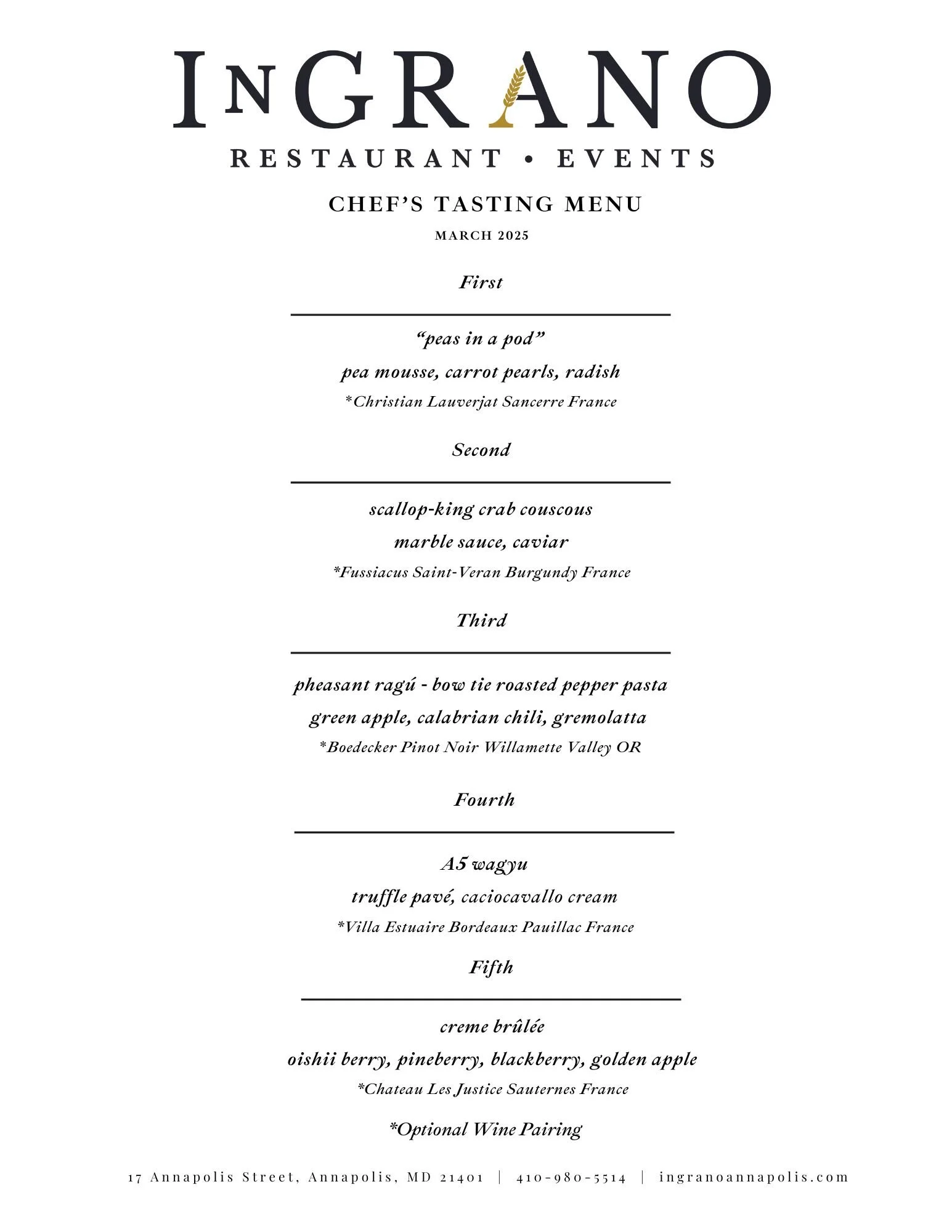 Tasting Menu — InGrano Annapolis