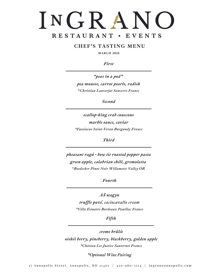 Tasting Menu — InGrano Annapolis