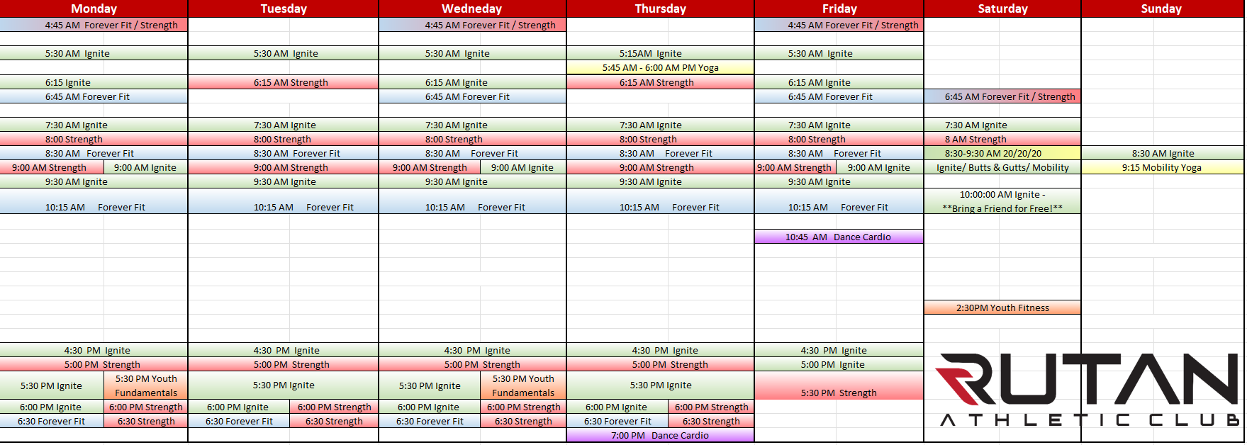 Schedule — Rutan Athletic Club
