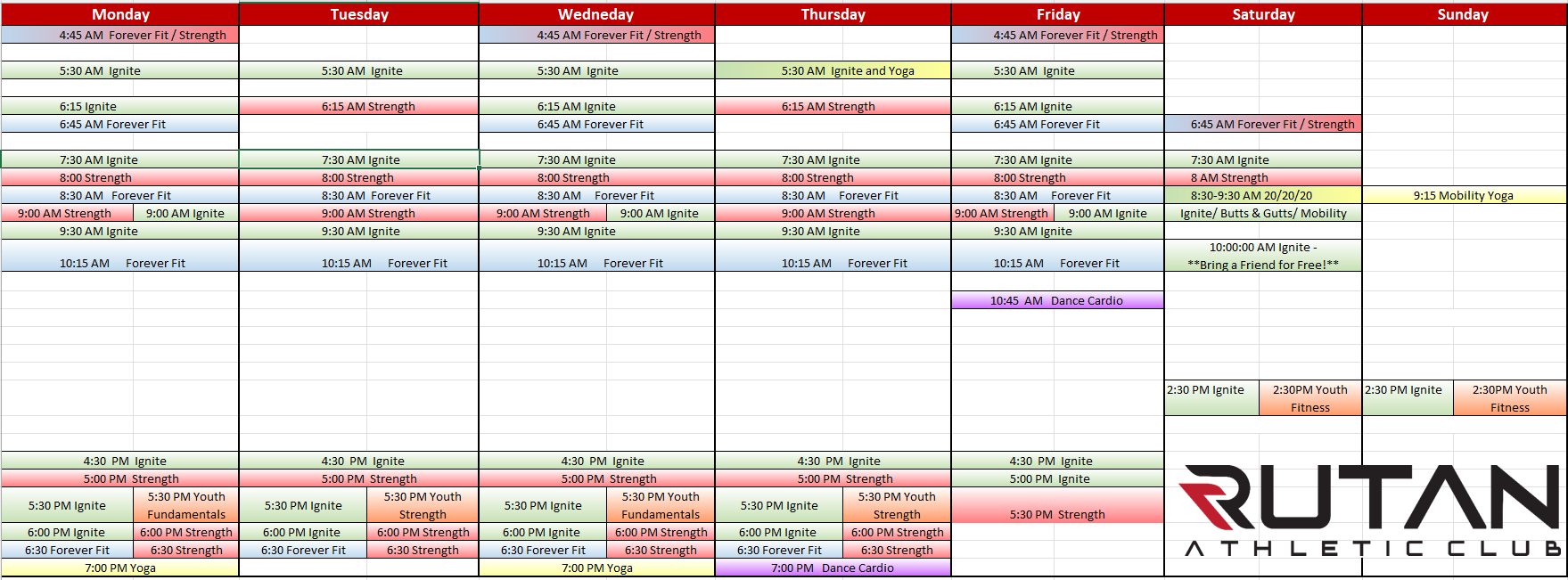 Schedule — Rutan Athletic Club